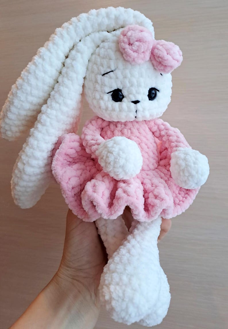Crochet Plush Bunny in Dress – Handmade Stuffed Rabbit Toy – Soft ...