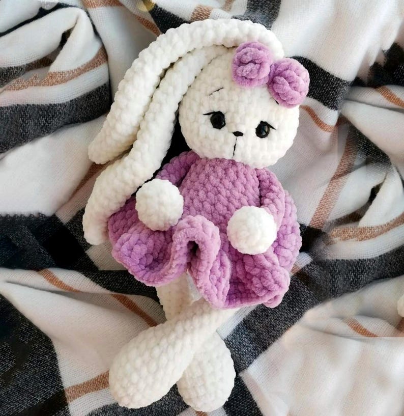 Crochet Plush Bunny in Dress – Handmade Stuffed Rabbit Toy – Soft ...