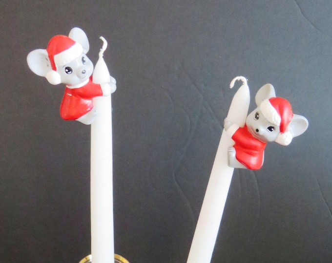 Vintage Christmas Candle Huggers - Gray Santa Claus Mice Taper Climbers ...