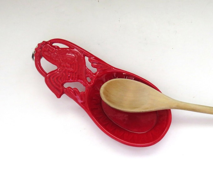 Cast Iron Rooster Spoon Rest - Red Rooster - Farmhouse Kitchen Gadgets ...