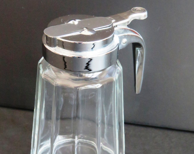 1970s Clear Glass Syrup Pitcher Dripcut Silver Metal Top - Etsy