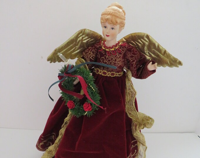 Vintage Victorian Lighted ANGEL Christmas Tree Topper - Gold Lame ...