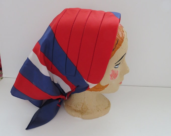 1960s Striped Triangle Head Scarf by Lulu - Red White Navy Blue Boho ...