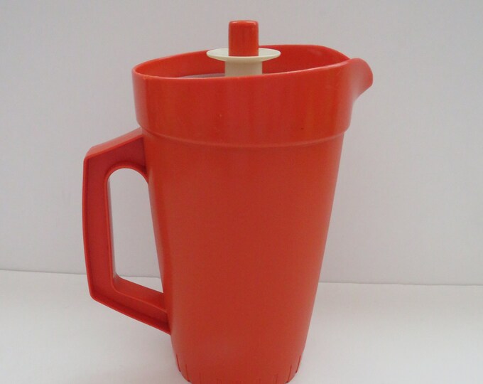 1980s Tupperware 1 Quart Pitcher - Bright Orange Push Button Lid ...
