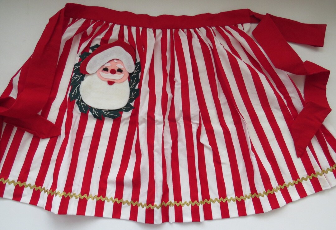 1980s Christmas Candy Cane Stripes Half Apron Detachable Santa Applique ...