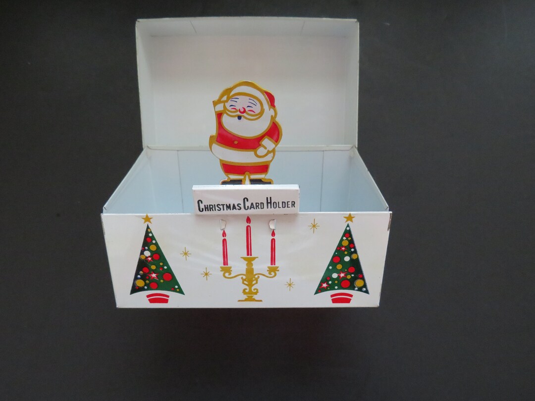1950s Metal Christmas Card List Box Pop up Retro Santa Christmas Card ...