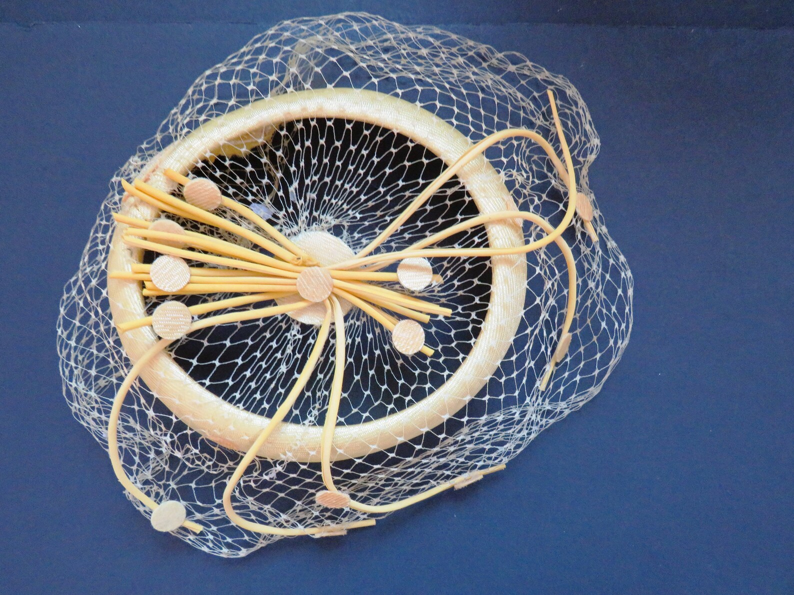 1950s Ring Hat With Veil - Lemon Yellow Hat Streamers Polka Dots Veil ...