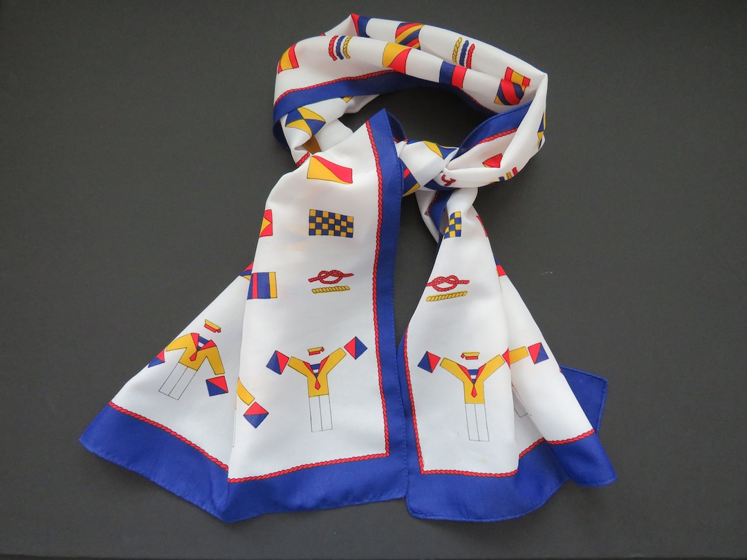 Vintage Long Nautical Scarf Sailing Themed Scarf Ships Flags Ropes ...