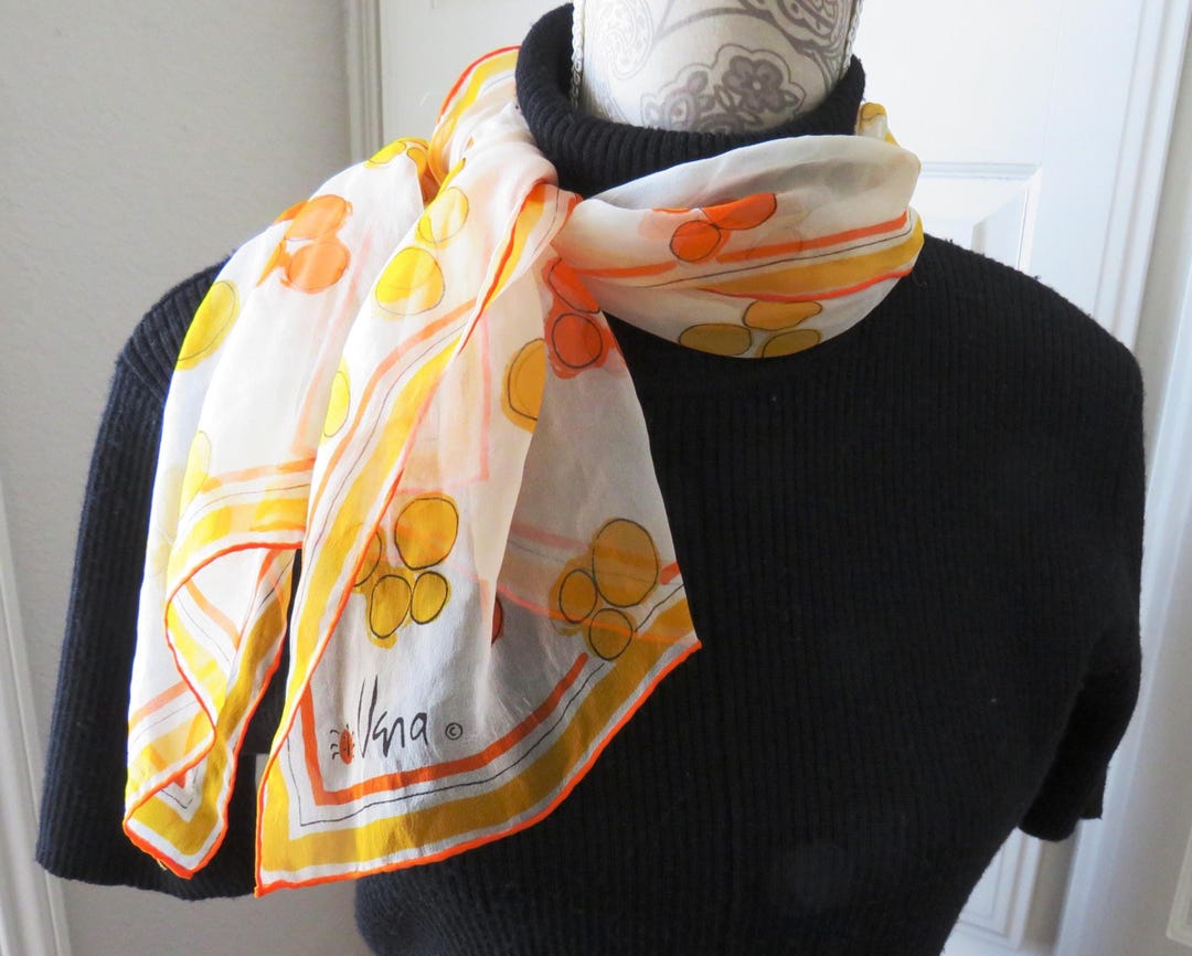 Long Sheer Orange Gold Polka Dot Vera Neumann Scarf - Big Bold Circles ...