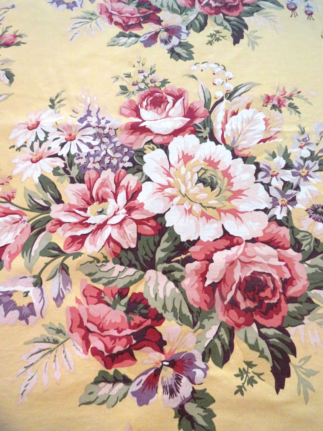 Ralph Lauren BROOKE Floral Tablecloth Roses Daisies Lilacs on Yellow ...