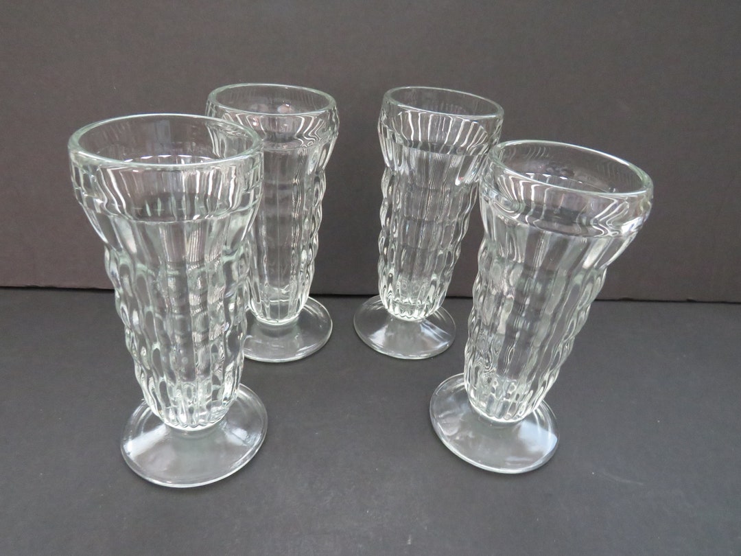 1970s Vintage Glass Parfait Glasses Set of 4 Tall Ribbed Pedestal ...