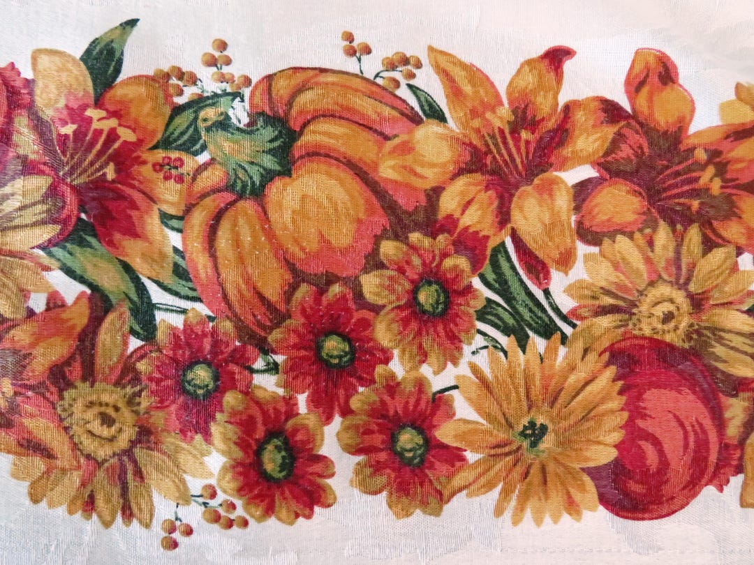 Large Thanksgiving Damask Tablecloth - Pumpkins Lilies Mums ...