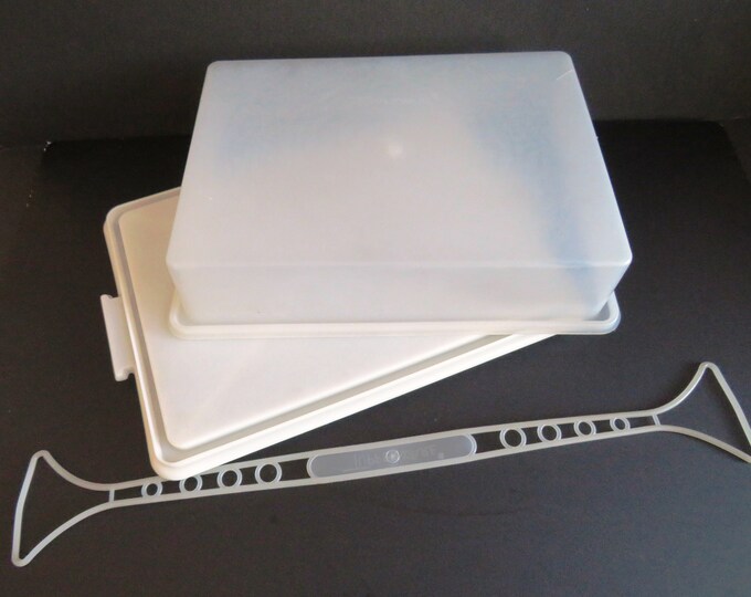 1980s Tupperware Sheet Cake Cupcake Taker - 3 Pc Rectangle White Clear ...