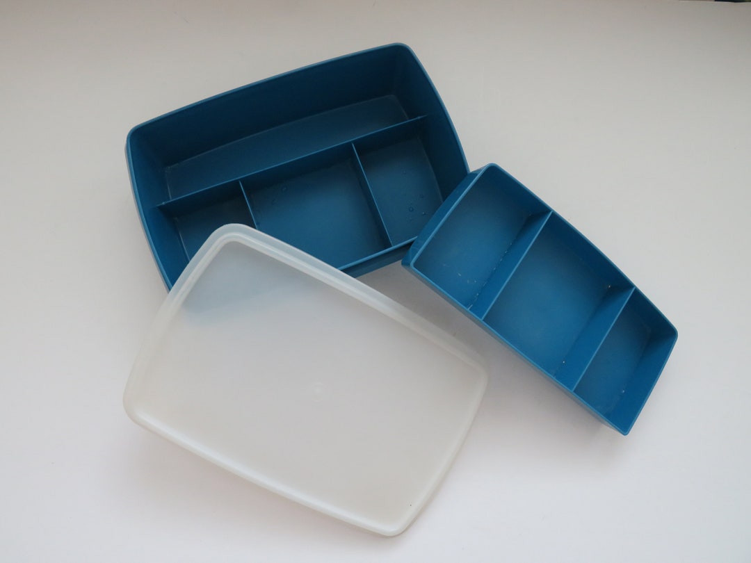 1980s Tupperware Stow N Go Container Bright Blue Divided Container With ...