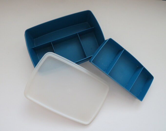 1980s Tupperware Stow N Go Container Bright Blue Divided Container With ...
