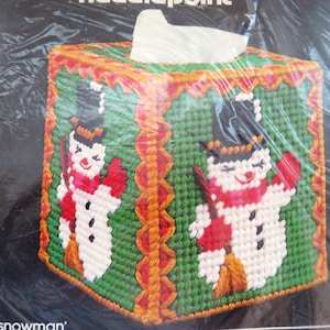 1980s Bucilla Needlepoint Snowman Tissue Box Cover Craft KIT by Bucilla ...