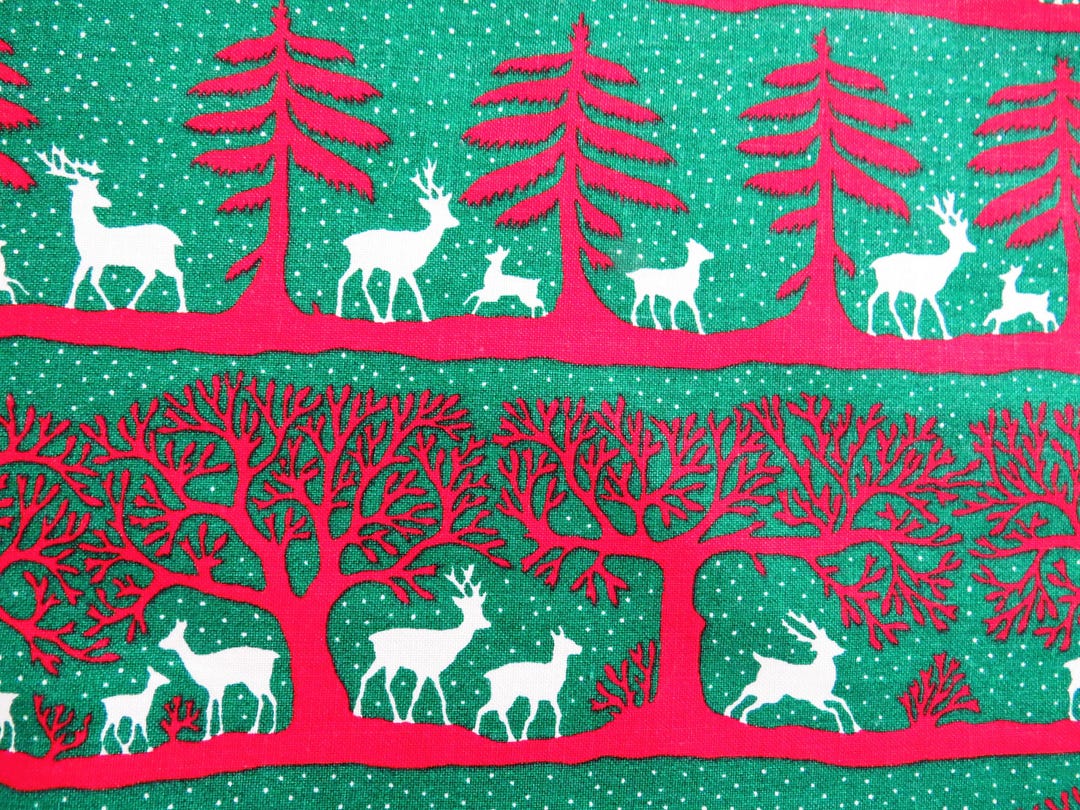 Vintage Christmas Table Runner Table Scarf Red Green White Deer Mantle ...