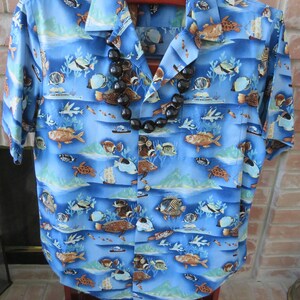 1990s Mens Blue FISH Hawaiian Aloha Shirt by RJC - Size Large ...