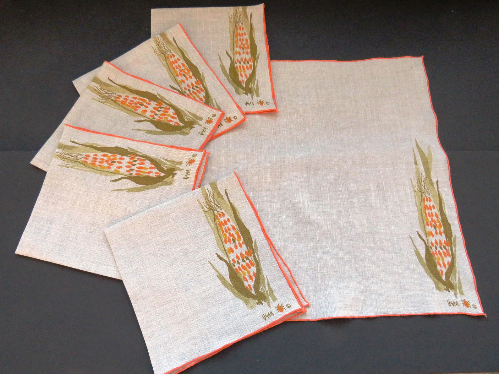 1970s Vera Neumann Corn Napkins Set of 6 Orange Avocado | Etsy