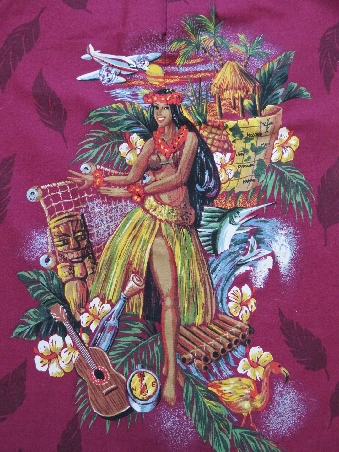 Mens Funky Hawaiian Aloha Shirt - Size Large - Hula Girls Palm Trees ...
