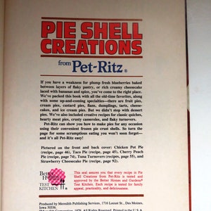 Pie Shell Creations From Pet Ritz Cookbook - 1979 Hardback Cook Book ...