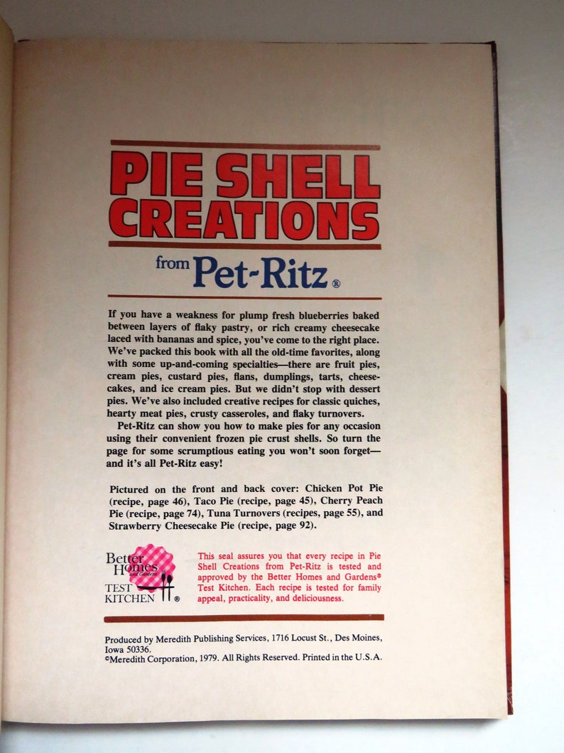 Pie Shell Creations From Pet Ritz Cookbook 1979 Hardback - Etsy