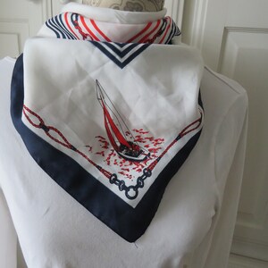 Vintage Square Nautical Scarf Sail Boats Ships Ropes Red White Blue ...