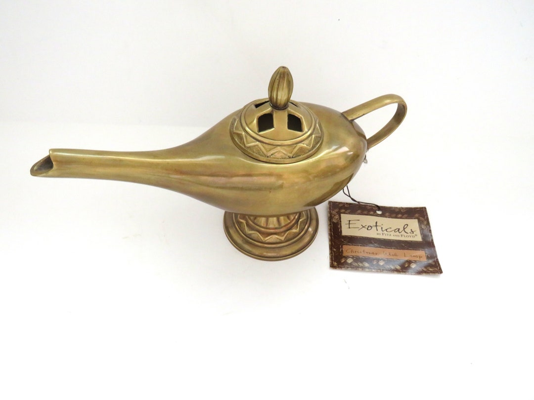 2001 Chistmas Wish Lamp by Fitz and Floyd Exoticals Brass Genie Lamp ...