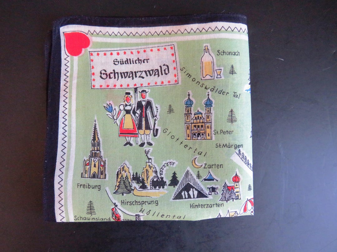 1950s Germany Map Souvenir Handkerchief - SCHWARZWALD Black Forest ...