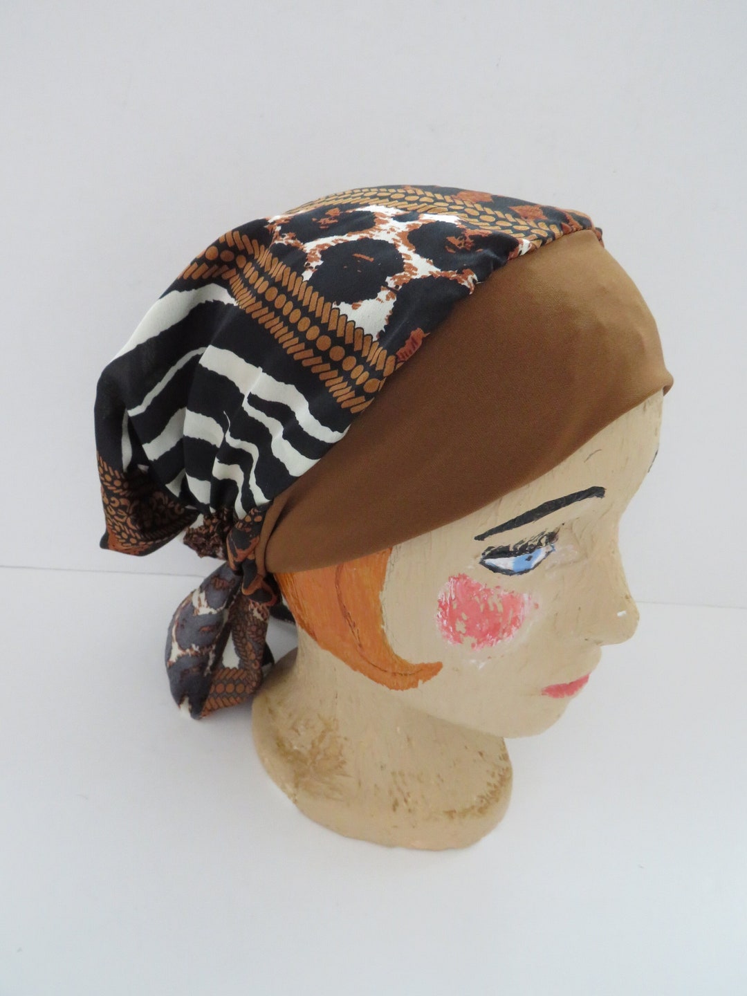Vintage Leopard Print Head Scarf Black Brown Gold White Boho Kerchief ...