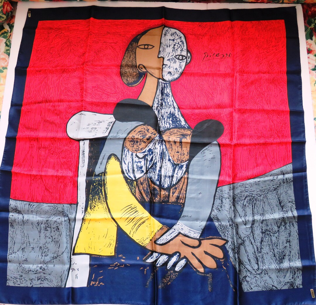 1990s Large Picasso Art Scarf - Woman Portrait Cubist Abstract Wearable ...