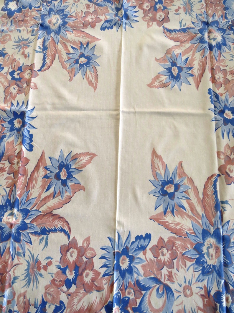 1950s Square Floral Tablecloth Muted Pink Blue Tulips - Etsy