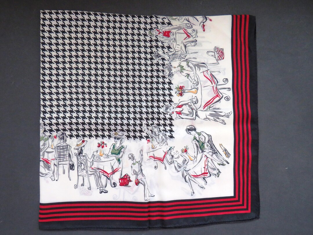 1980s Square Silk Novelty Scarf - Chic Girlfriends Fashion Scarf - Girl ...