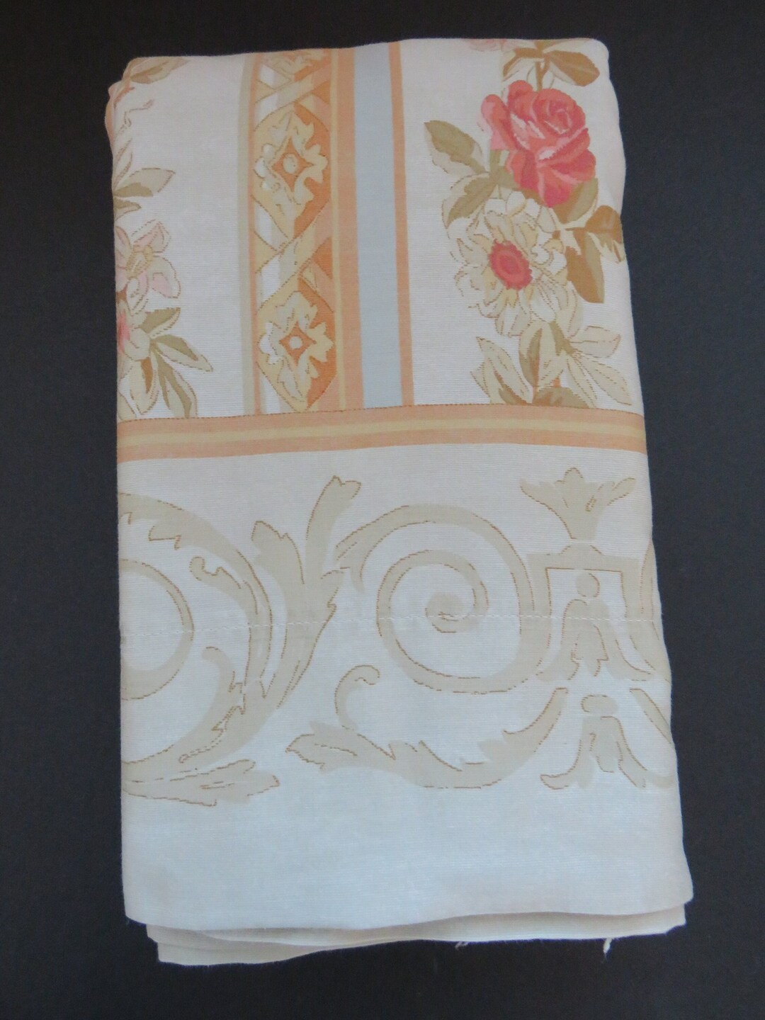 Ralph Lauren QUEEN Flat Sheet - LAMBERT Floral Stripe Neutral - Coral ...