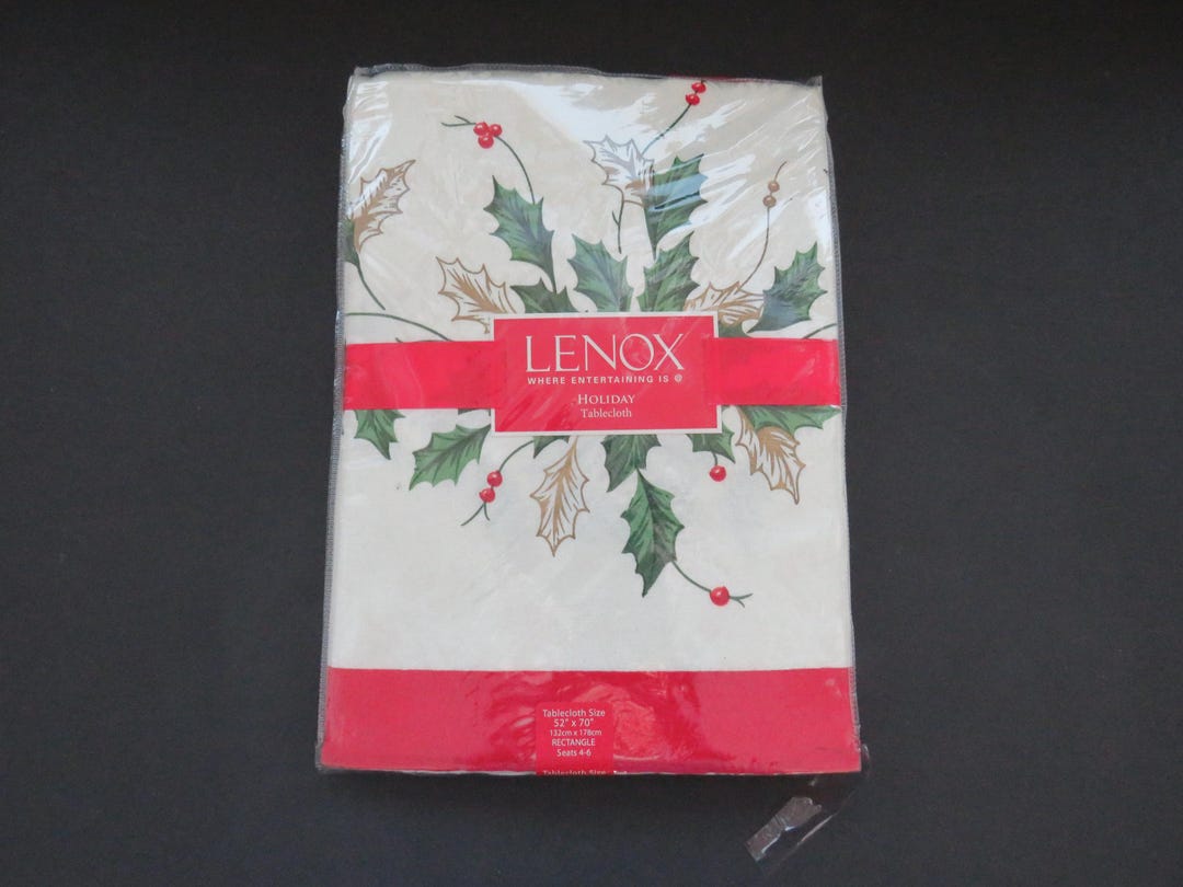 Large Christmas Tablecloth by Lenox - Green Gold Ivy Red Berries ...