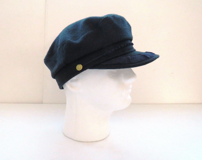 Vintage Greek Fishermans Cap - Nautical Navy Blue Sailing Ship Captain ...