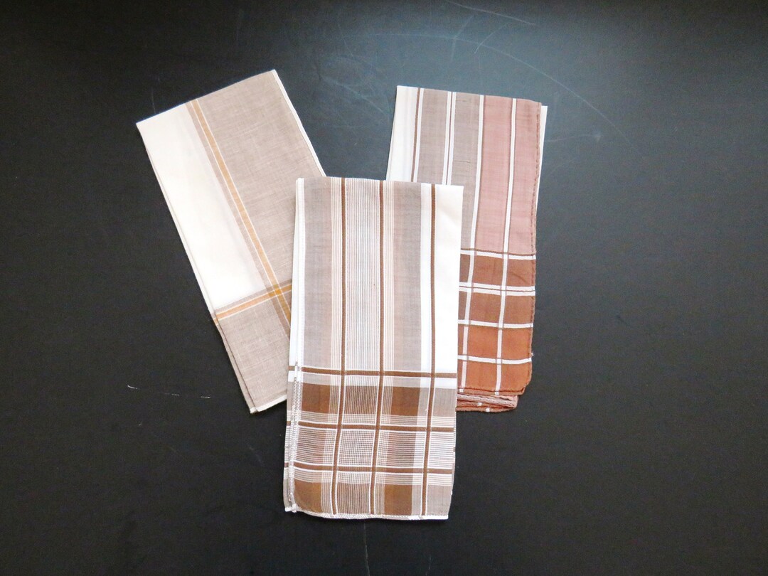 Three Vintage Mens Handkerchiefs Brown Tan Stripes and - Etsy