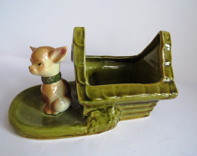 Vintage Shawnee Pottery Dog Planter - Chihuahua Avocado Green Doghouse ...