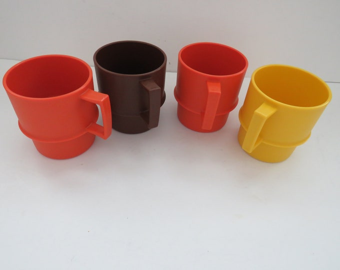 1970s Retro Tupperware Mugs - Set of 4 Stackable Cups - Harvest Colors ...