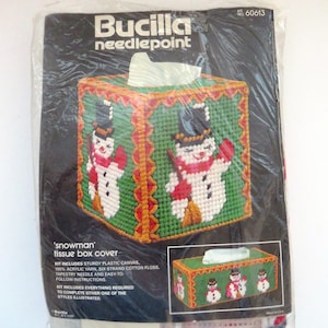 1980s Bucilla Needlepoint Snowman Tissue Box Cover Craft KIT by Bucilla ...