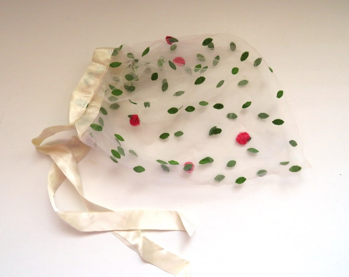 Vintage 1950s Sheer Nylon Hair Net Hair Bonnet - Pink Flowers Green ...