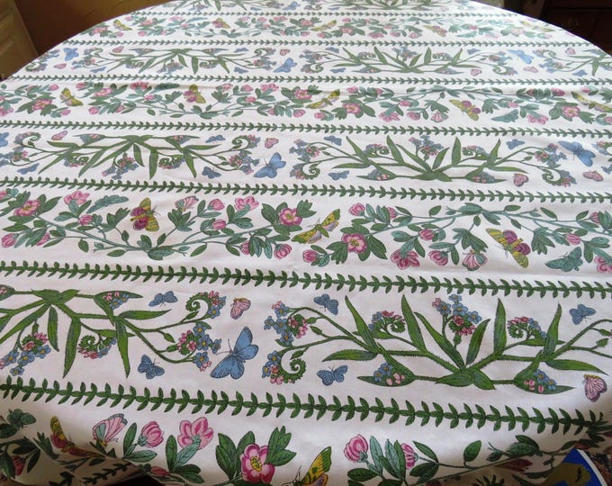 ROUND Portmeirion Botanic Garden Tablecloth - Pink Blue Flowers ...