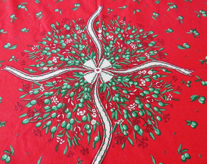 Extra Long Tablecloth Bright Red Green Olives White Ribbons - Etsy