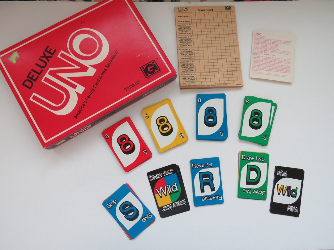 1978 UNO Deluxe Card Game by International Games Complete Boxed Set With Instructions Tray Score ...