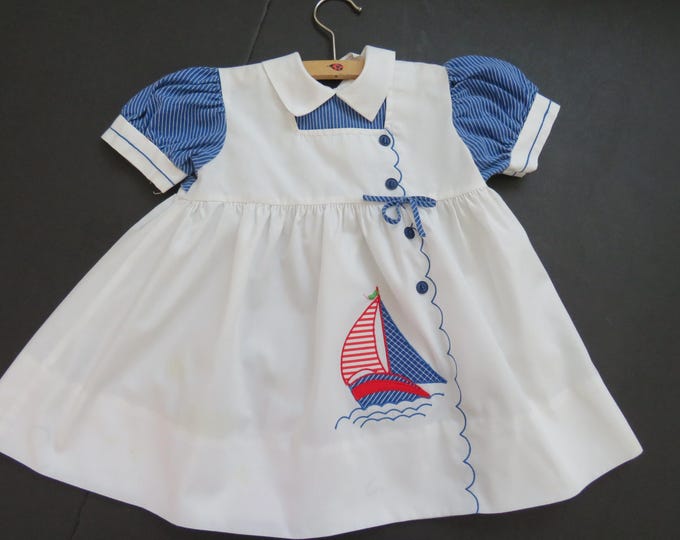 Baby Girls Sailing Theme Dress - Size 2 T - Red White Blue Applique ...