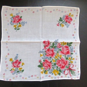 Vintage Red Roses Handkerchief Roses Daffodils Forget Me Knots Bouquet ...
