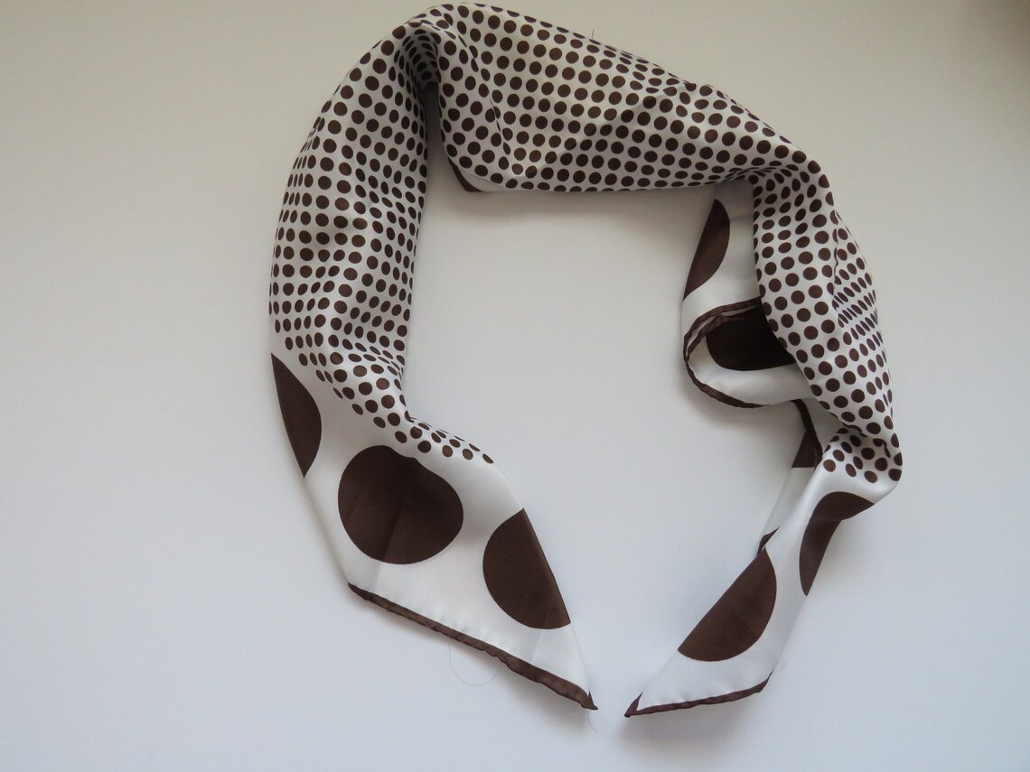 1980s Vintage Mod Square Scarf Retro Brown White Polka Dots - Etsy