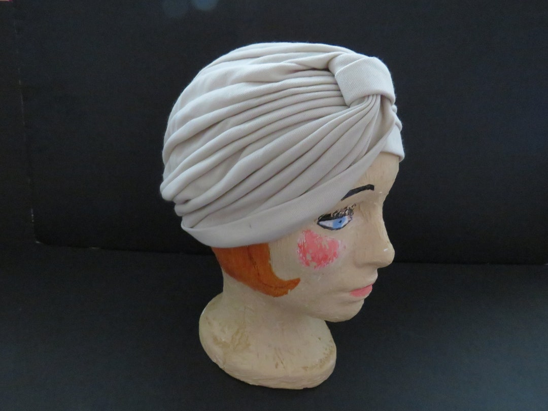 Vintage Beige Turban - One Size Fits All - Beige Tiered Head Cover ...