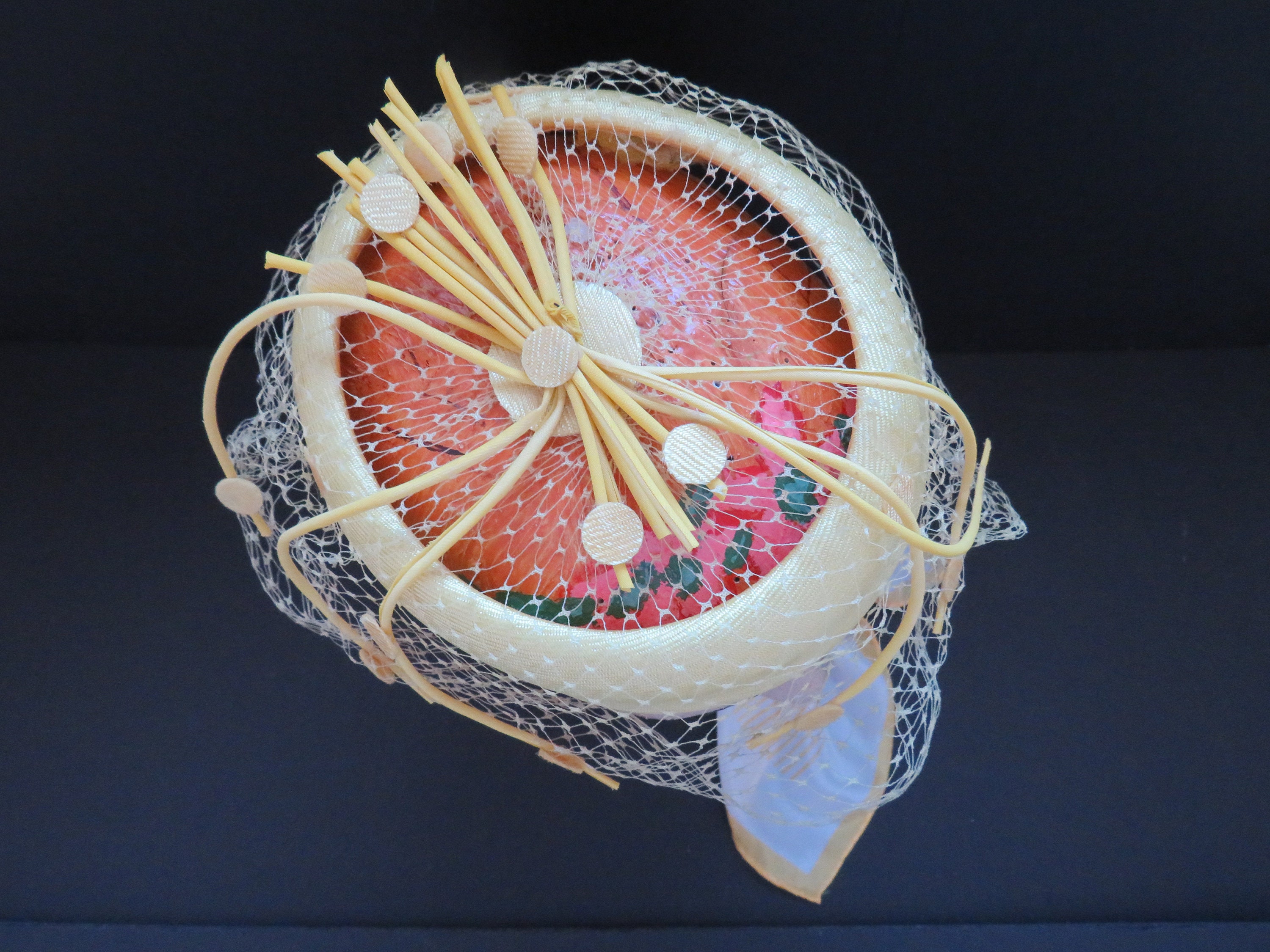 1950s Ring Hat With Veil - Lemon Yellow Hat Streamers Polka Dots Veil ...