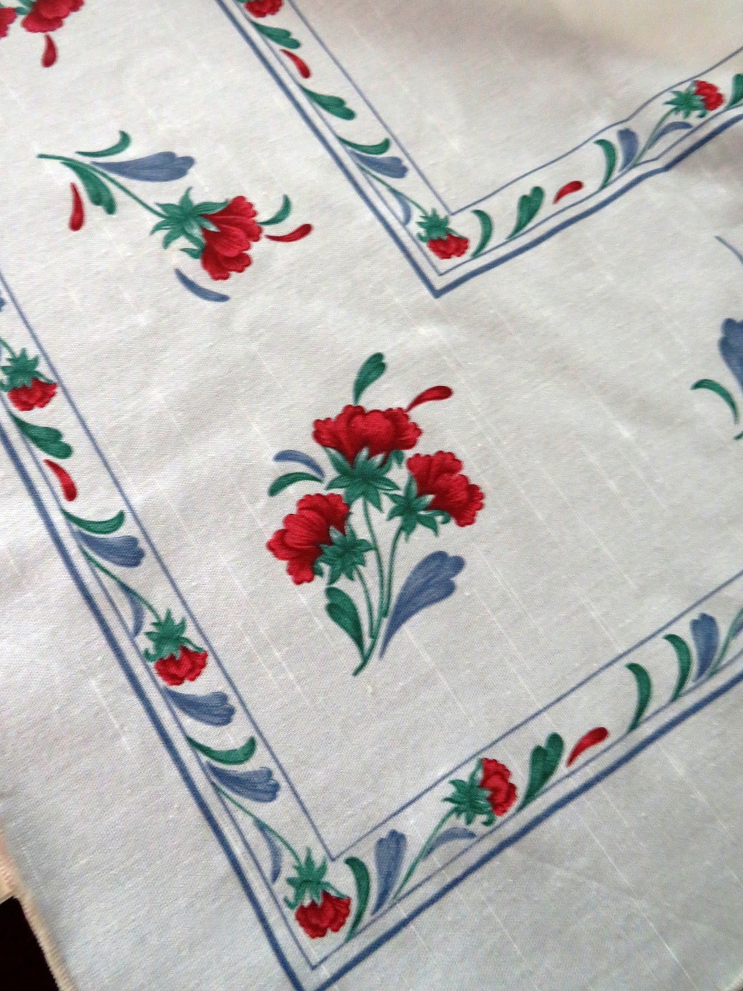 1980s Lenox Floral Tablecloth - Poppies Cornflower Blue Red - Vintage ...